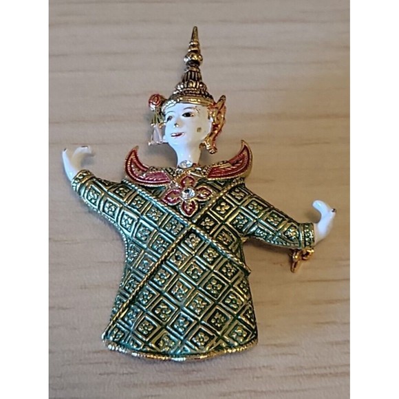 Unbranded | Jewelry | Vintage Siam Thai Dancer Enamel Pin Brooch Gold Tone Rhinestone Rare Htf ...